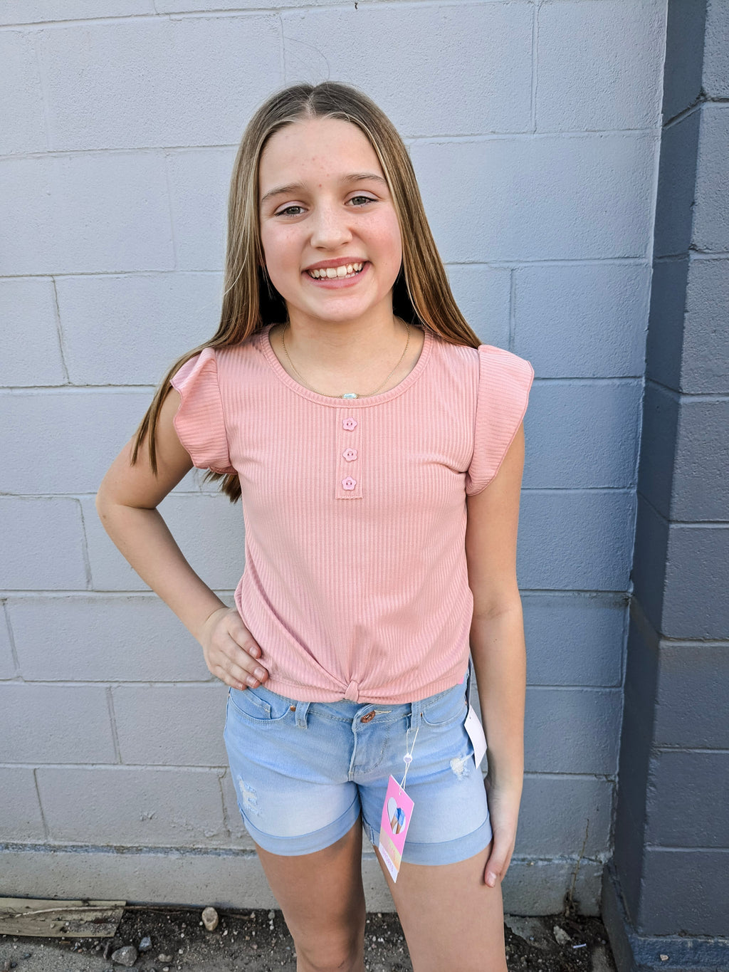 Girls Ribbed Knot Top - Blush Pink – Copper Rose Apparel